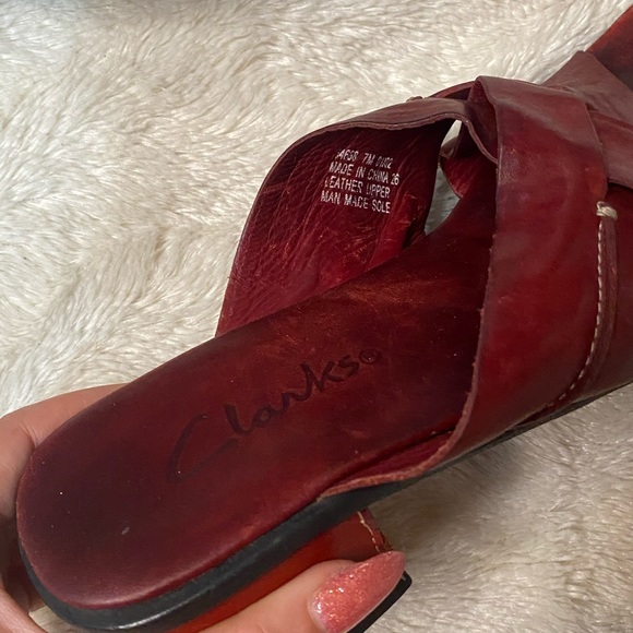 Clarks | Shoes | Red Leather Clarks Heeled Sandals | Poshmark